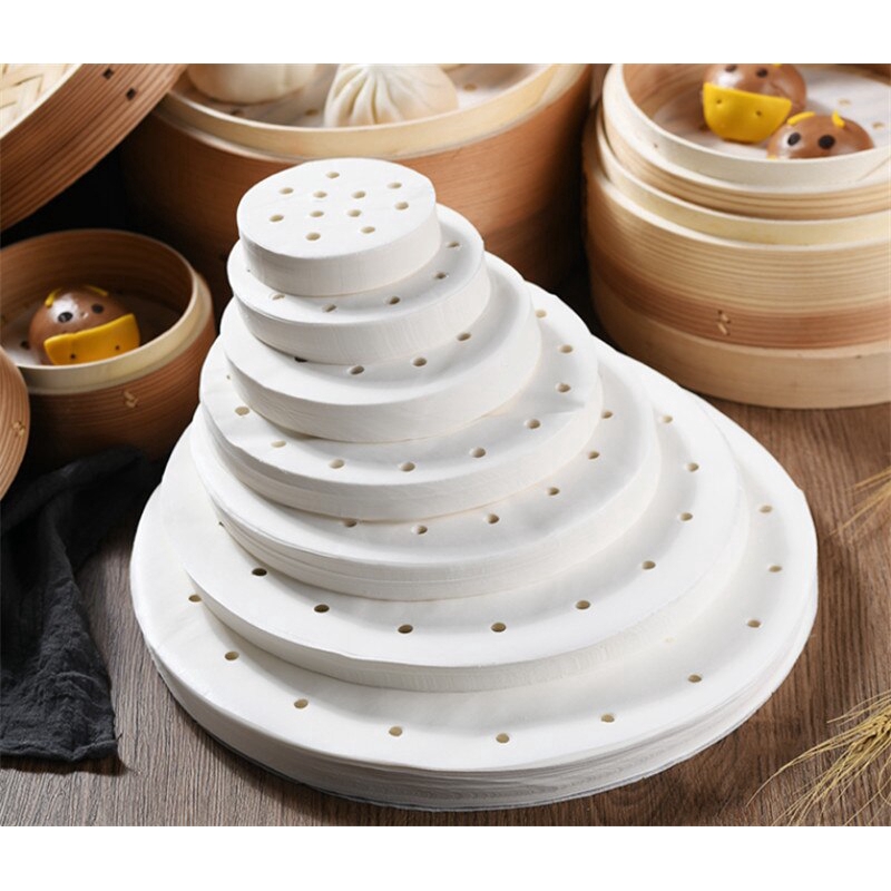 100pcs Round Steamed Bun Papers With Holes Non-stick Household Snack ...