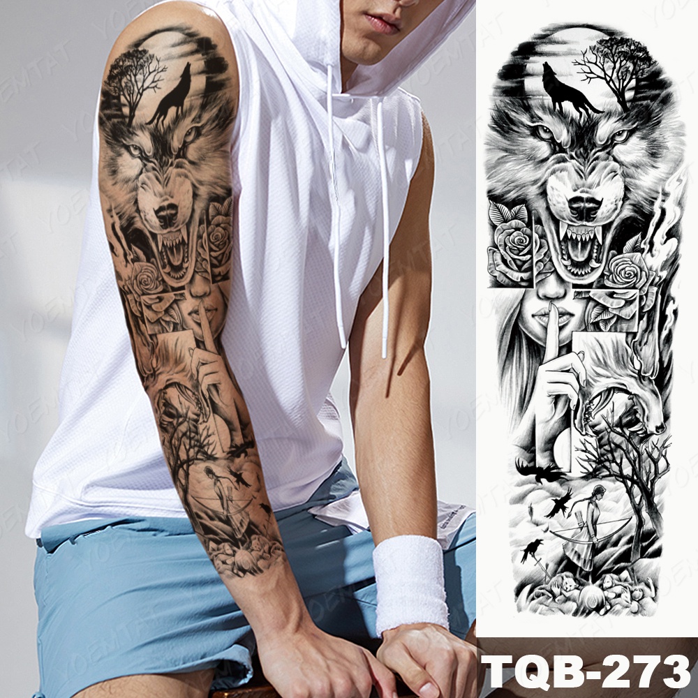 Large Arm Sleeve Tattoo Black Maori Totem Waterproof Temporary Tatoo ...