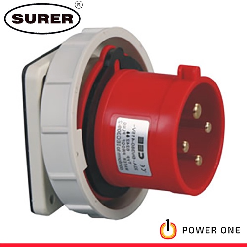 Surer 1965 Industrial Plug, Straight Panel Mount 3P+E, 63A 415V, IP67 ...