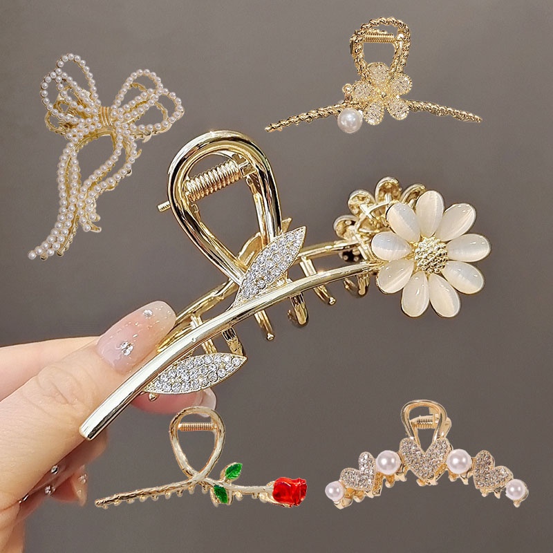 Metal Flower Hair Clamp Gold Rose Gripper Hair Clip Fashion Hair Claw ...