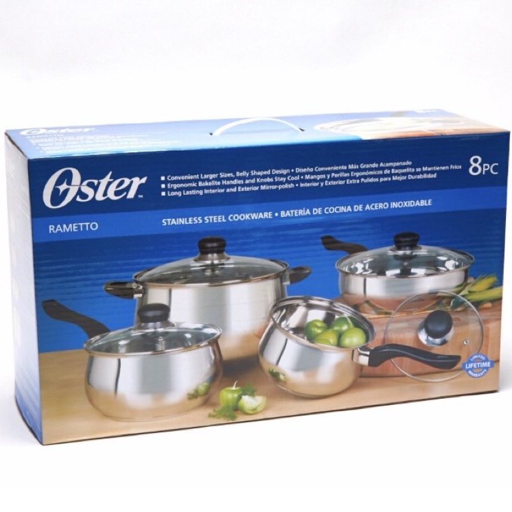 Oster Rametto 8-Piece Stainless Steel Cookware Set | Shopee Philippines
