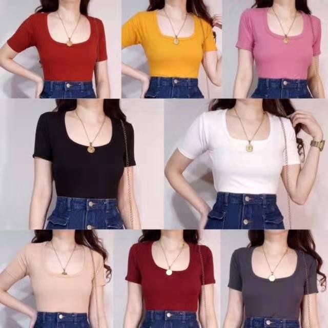 【MISS YOU】Square Neck Semi Crop Top Blouse | Shopee Philippines