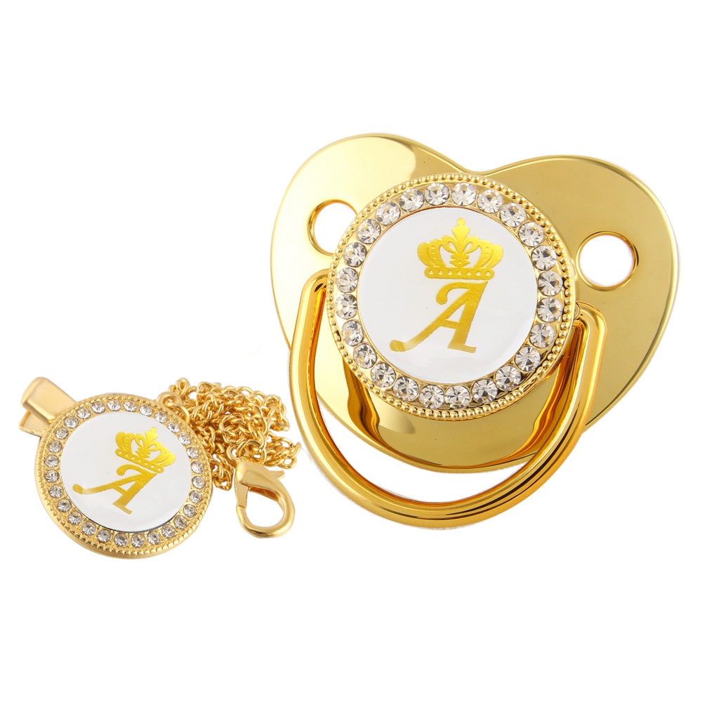 26 Letters Gold Crown Baby Pacifier With Chain Clip | Shopee Philippines