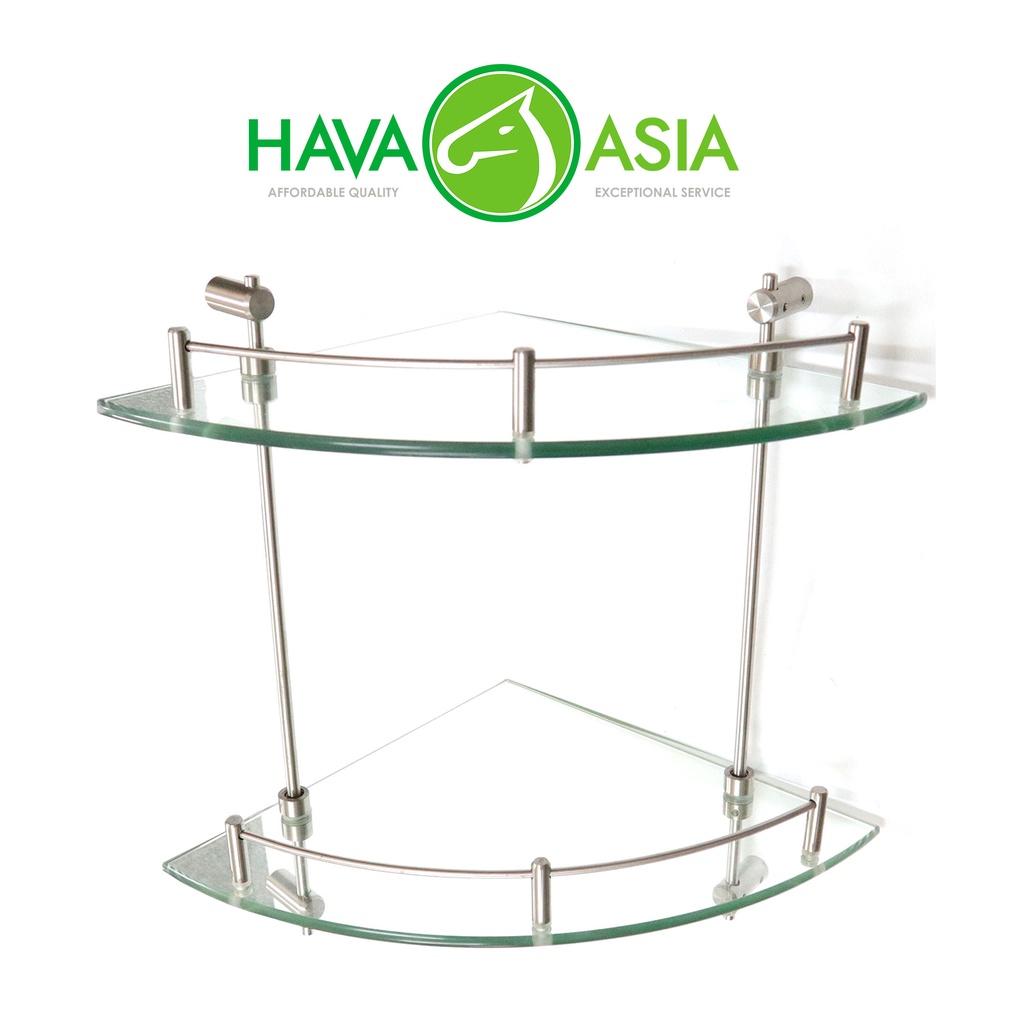 HavaAsia Stainless Steel Glass Shelf 2 Tier Corner Soap/Shampoo holder ...