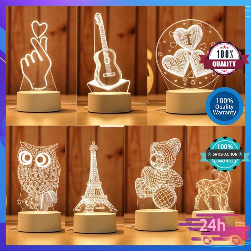 3D LED Table Light Jellyfish Owl Night Light ABS+Resin Multi-design ...
