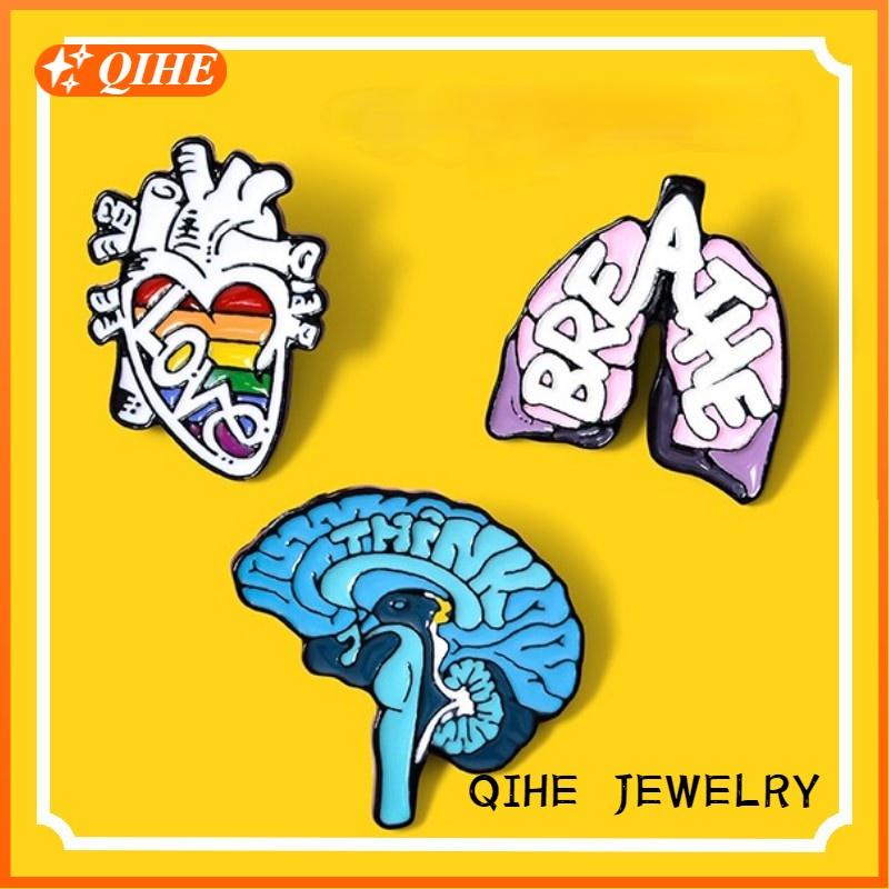 Organ Enamel Pins Heart Lung Brain Brooch Lapel Pin Love Breath Mind ...