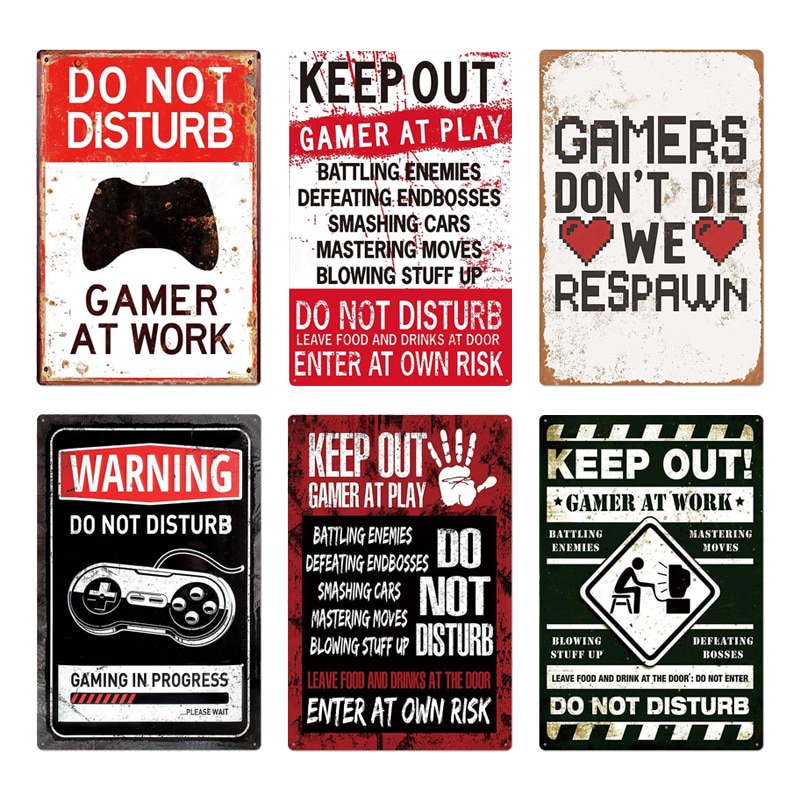 2020 Funny Game Metal Sign Tin Sign Gamer At Work Sign Retro Signs Wall ...