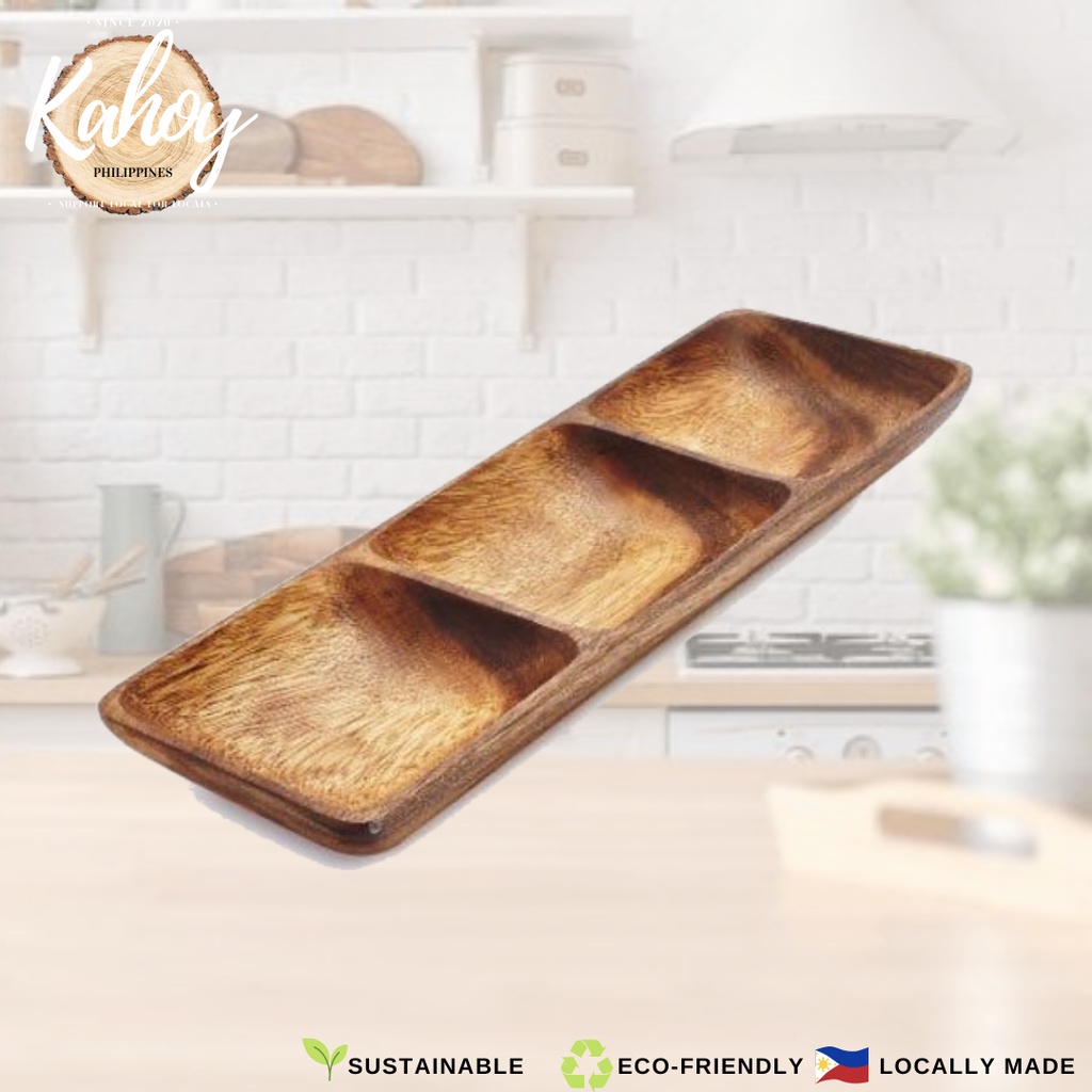 Kahoy 3-compartment tray for serving/ Wooden Sauce Tray/ Korean BBQ ...