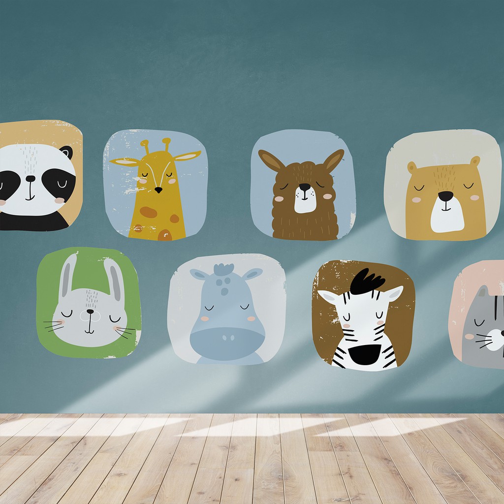 Whim Manila Animal Square Wall Print Kids Educational Sticker Decal ...
