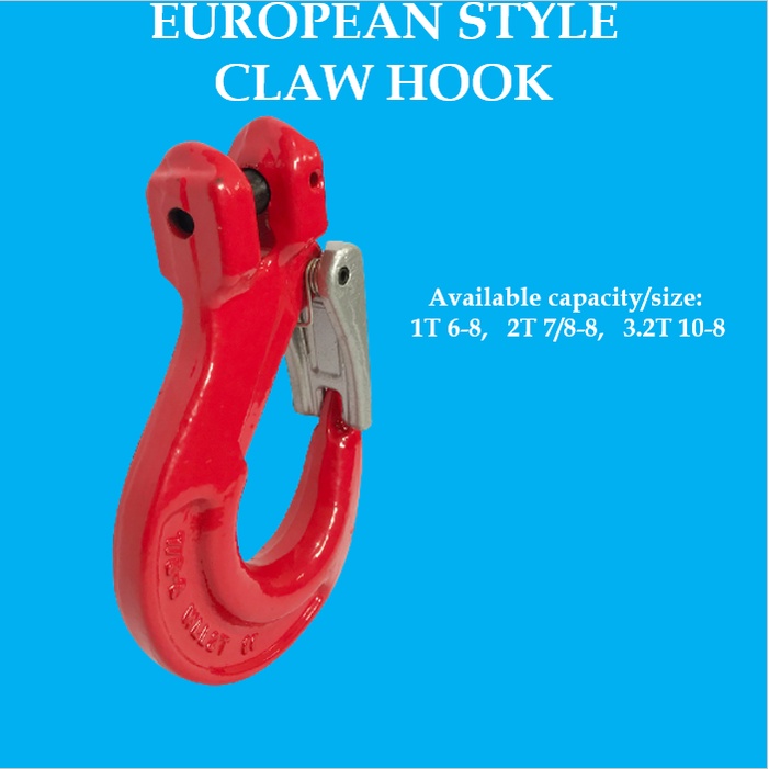 1T 2T 3.15T European Style Claw Hook Chain Hooks with Latch Clevis Slip ...