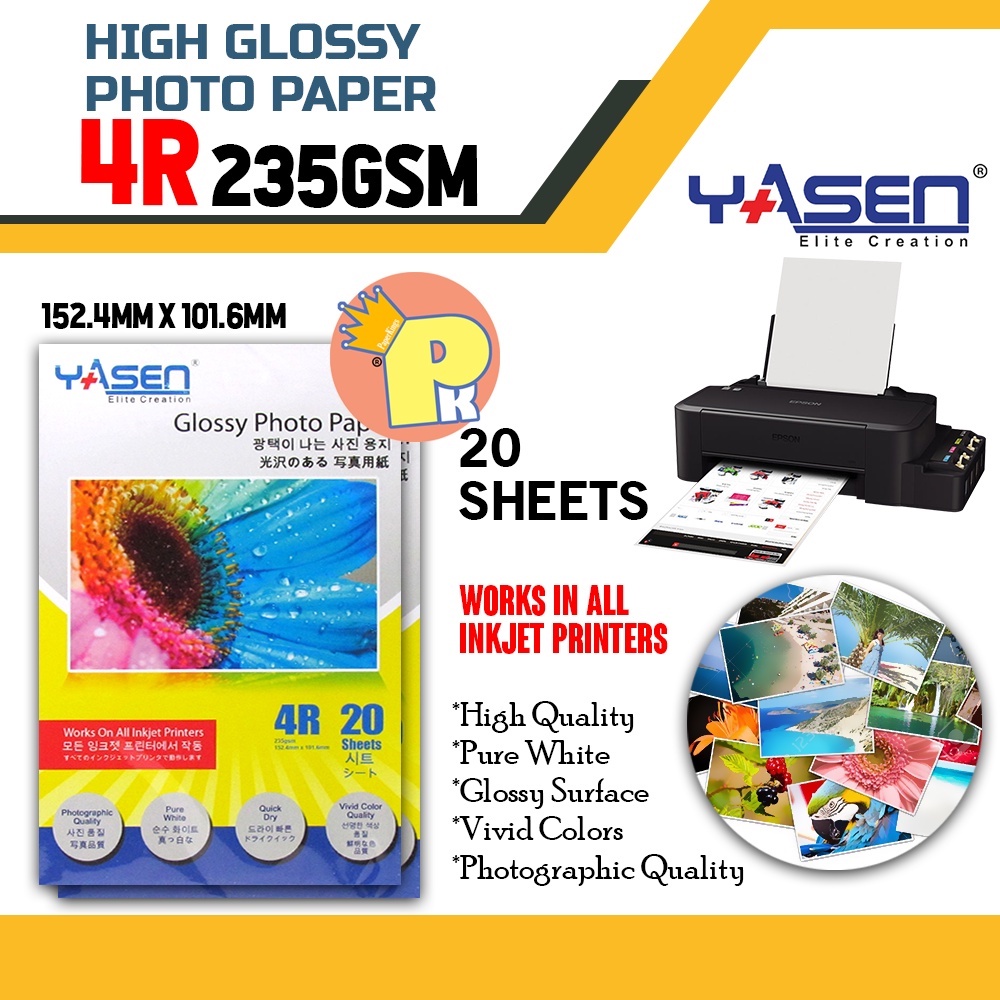 Yasen Photo Paper 4R 235gsm 20sheet premium paper photo booth size ...