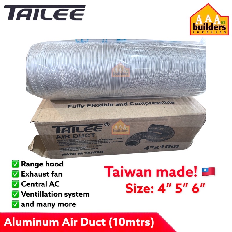 Tailee Aluminum Flexible Air Duct 4” 5” 6” 8” by 10 mtrs long Taiwan ...