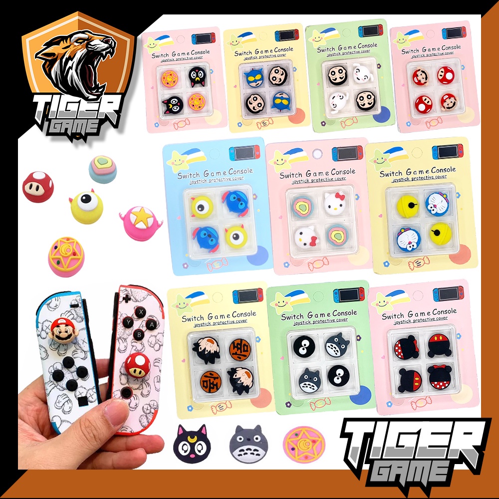 (2 Pairs) Analog Cap Joy Con Set 4 Cartoon Design (Joycon Stoppers ...