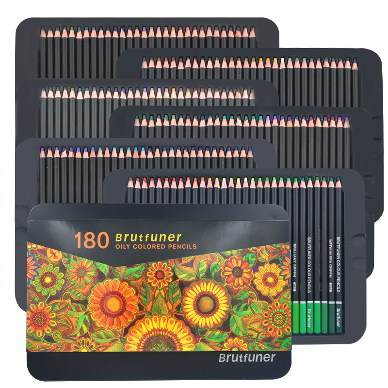 72/120/180 Brutfuner Color Pencils with Metal Box Oily Art Coloured ...