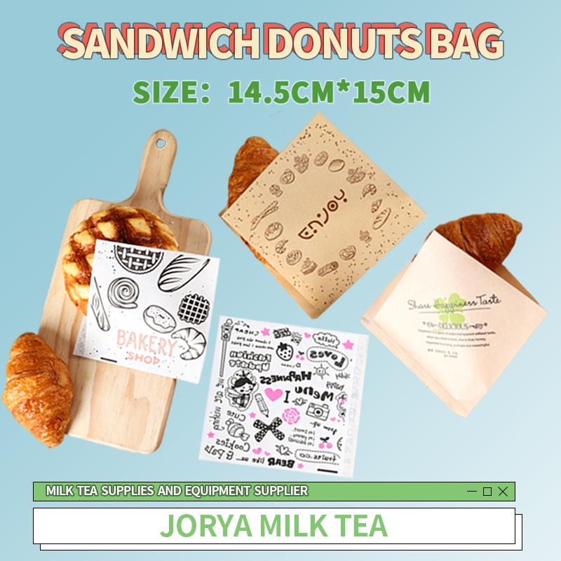 100pcs Kraft Paper Sandwich Donuts Bag Disposable Snack Pancake ...