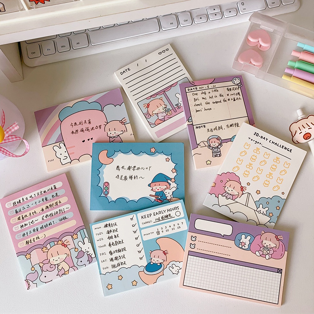 Cartoon style cute notepad student notepad 50 sheets non-stick label ...