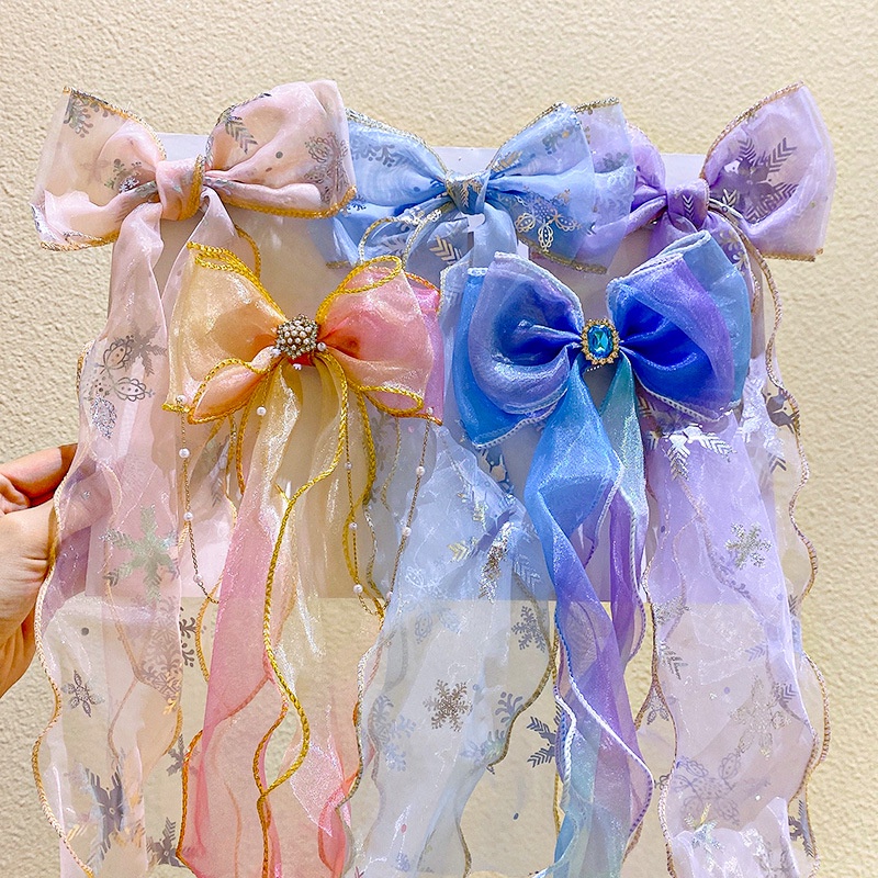 Children Ribbon Embroidery Lace Bow Hair Clip Princess Elsa Hairpin ...