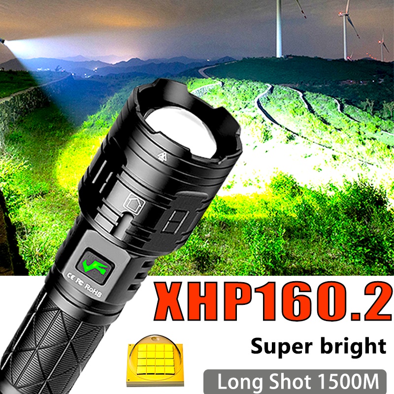 XHP160 Ultra Bright LED Flashlight 16-Core Super Powerful Zoom Torch TYPE-C USB Lantern | Shopee ...