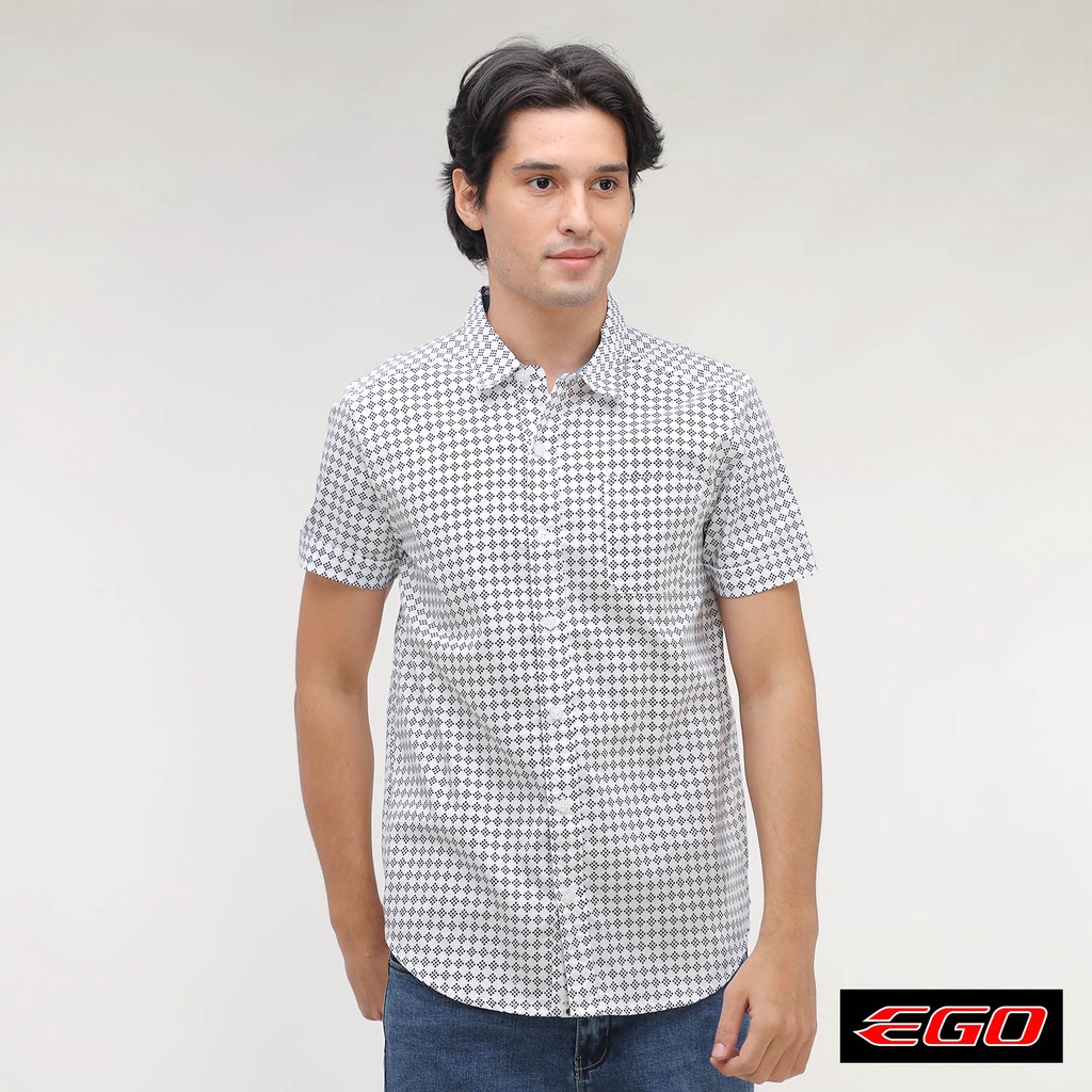 Ego Printed Woven Polo Short Sleeve EMT04-0685 (White) | Shopee Philippines