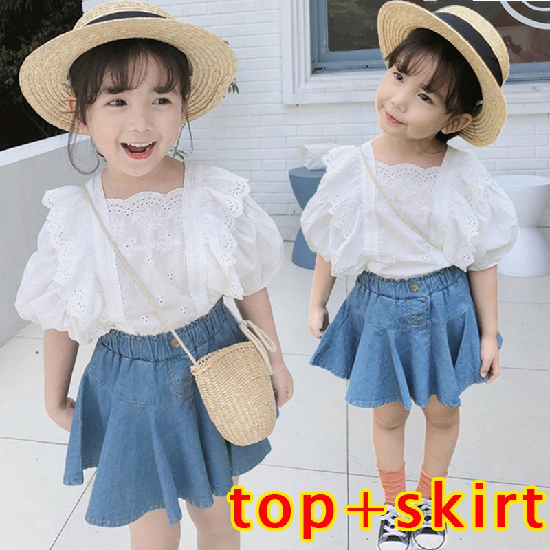 COD Ready Stock Children Tops+Jeans Skirt Clothes Set Kids Terno Girls ...