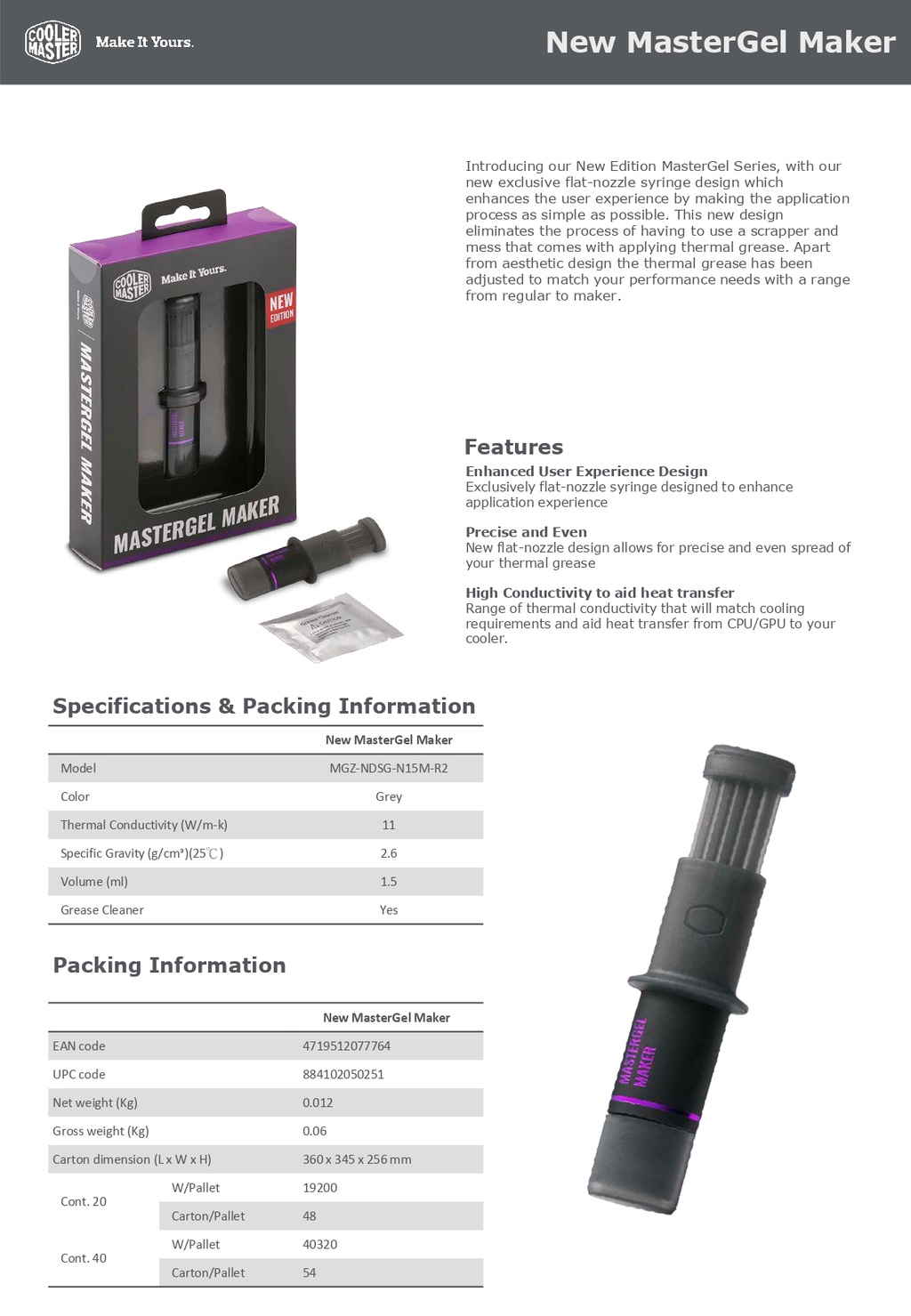 Cooler Master MGZ-NDSG-N15M-R2 Mastergel Maker Nano Thermal Grease ...