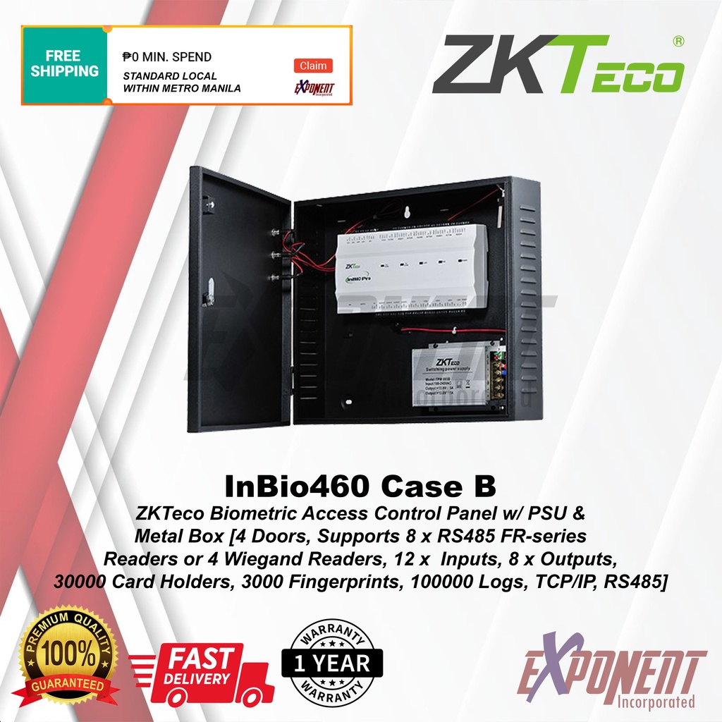 InBio460 Case B - ZKTeco Biometric Access Control Panel w/ PSU & Metal ...
