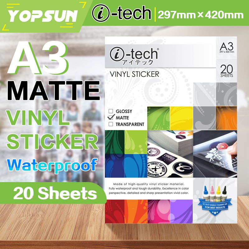 A3 Vinyl Sticker Waterproof Matte / Glossy / Transparent 20Sheets/Pack ...
