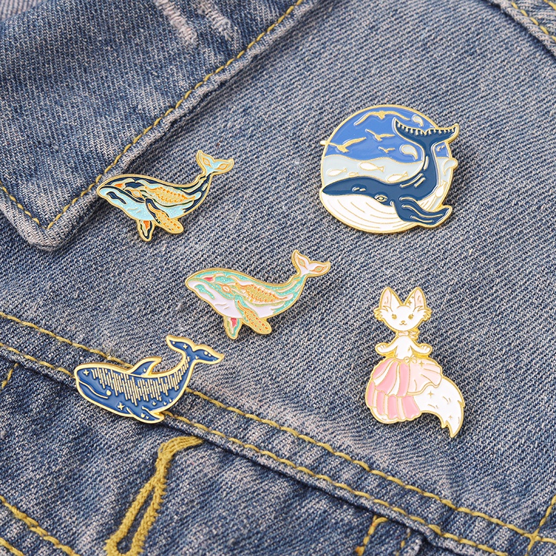 Dream Ocean Mermaid Whale Enamel Pin Whale Brooches Cat Aniaml Art