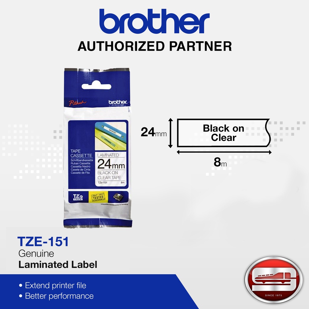 Brother TZE-151 Black on Clear 24mm Labelling Tape (100% Original ...