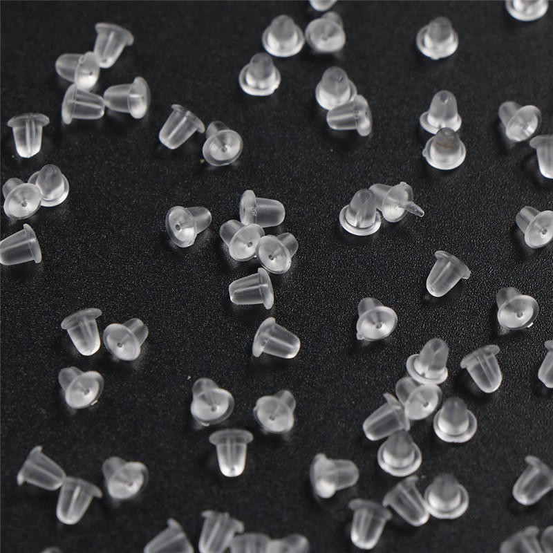 100pcs 6mm Rubber Back Silicone Earplugs Round Earring Ear Blocked For ...