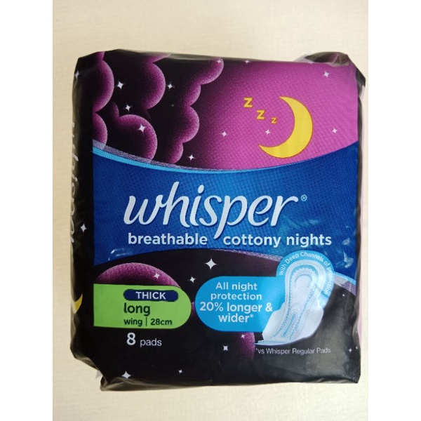 Whisper Sanitary Napkin All Night ( Long ) with Wings 8 Pads | Shopee ...