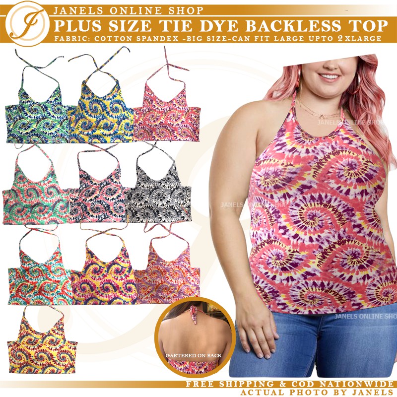 Plus Size Greta Tie Dye Halter Backless Top / Self Tie Backless Sando ...