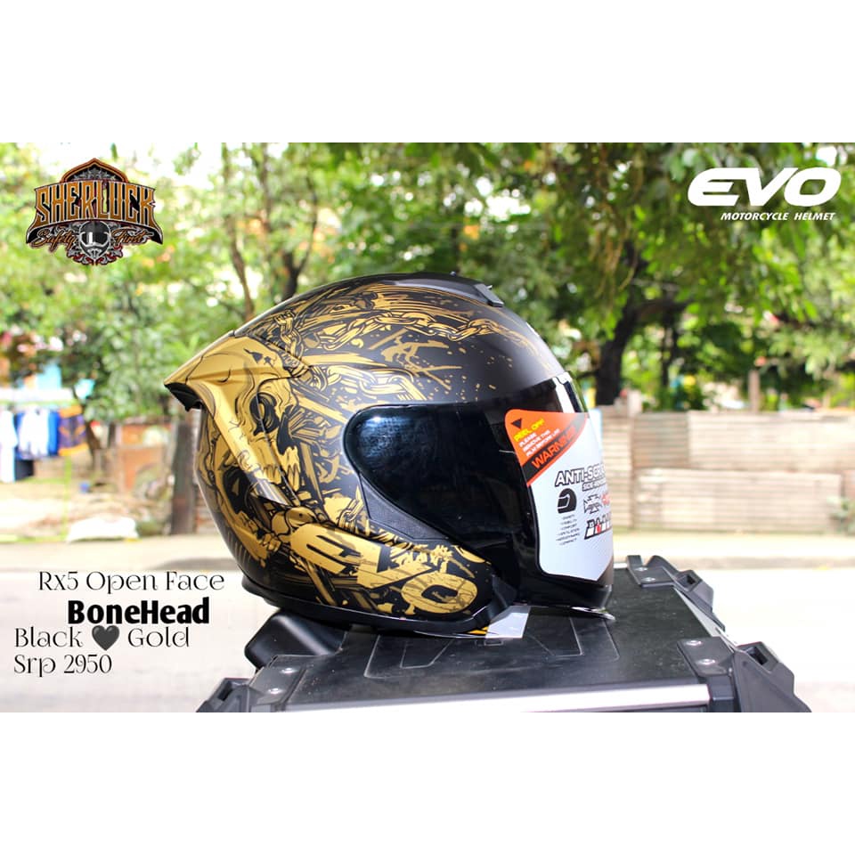 EVO RX5 BoneHead II Half Face Dual Visor Helmet with Free Clear Lens ...