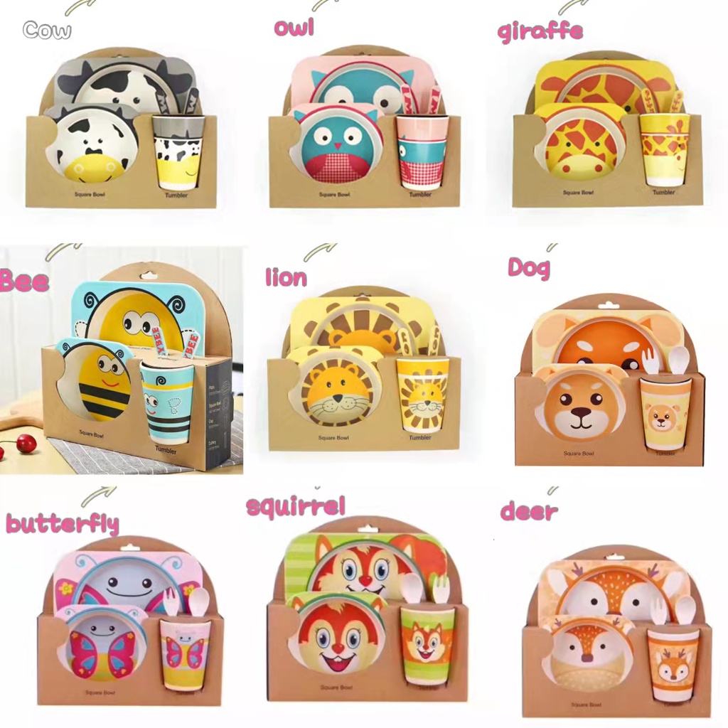 Bamboo Children's Plate Set 5 In 1 Children's Tableware | Shopee ...