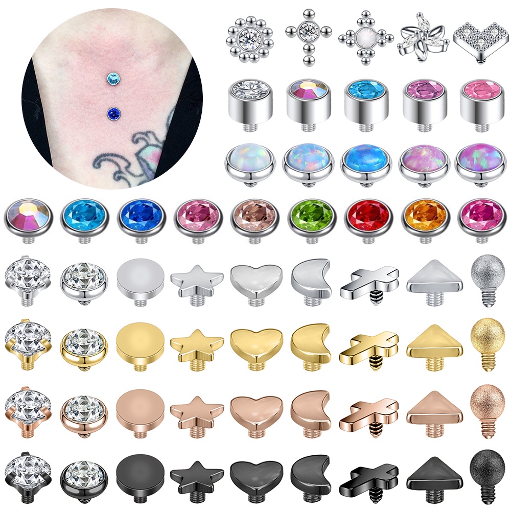 1 Set 2.5/3/4mm Surgical Steel Crystal Micro Dermal Piercing Opal Dermal Anchor Surface ...