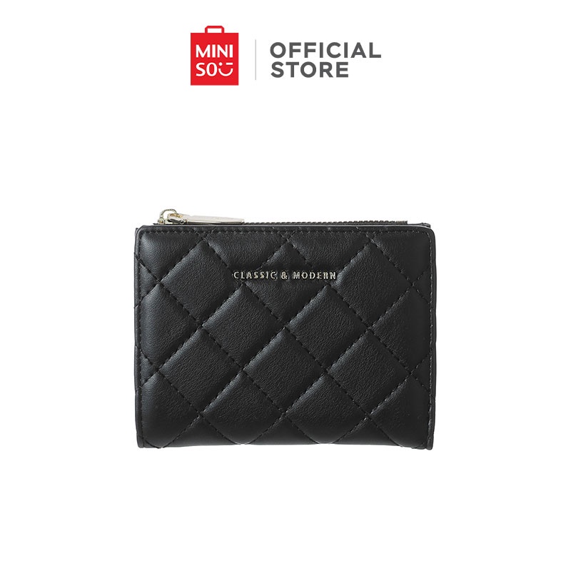 MINISO Women's Short Diamond Lattice Quilted Wallet Black | Shopee ...