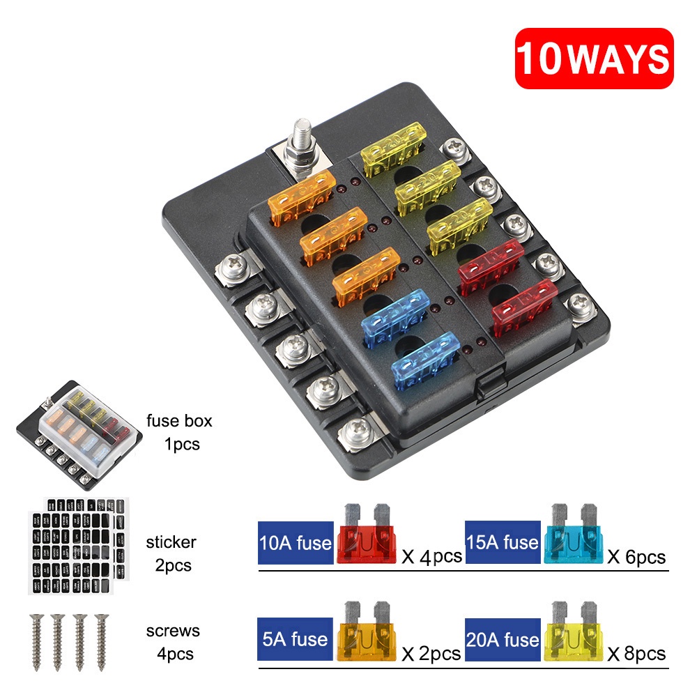 8 Ways 10 Ways Blade Fuse Block Circuit insurance Fuse Box Holder 32V ...