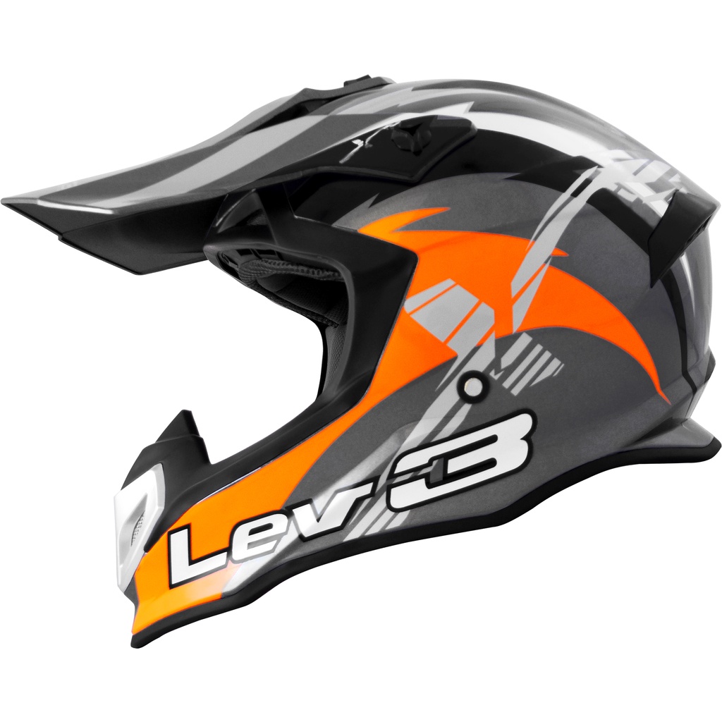 Lev3® BJ-8840 5-Star Offroad Motorcycle Helmet Dark Grey/Neon Orange ...