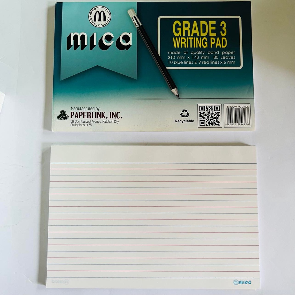 WRITING PAD MICA Grade 1/2/3/4 80leaves (SOLD PER PAD) | Shopee Philippines