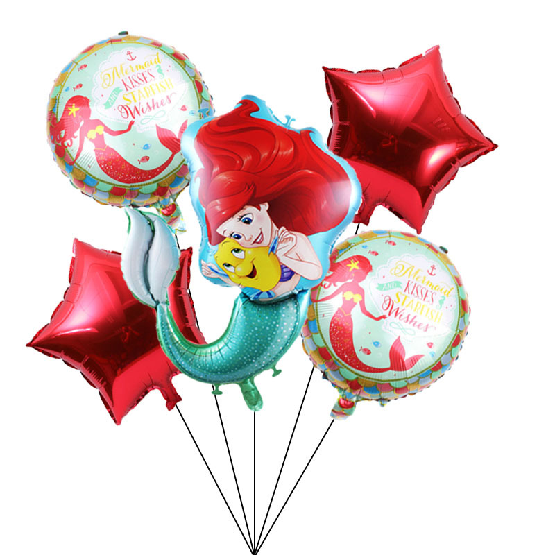5pcs/set The Little Mermaid Foil Balloon Star Balloon Set Happy ...