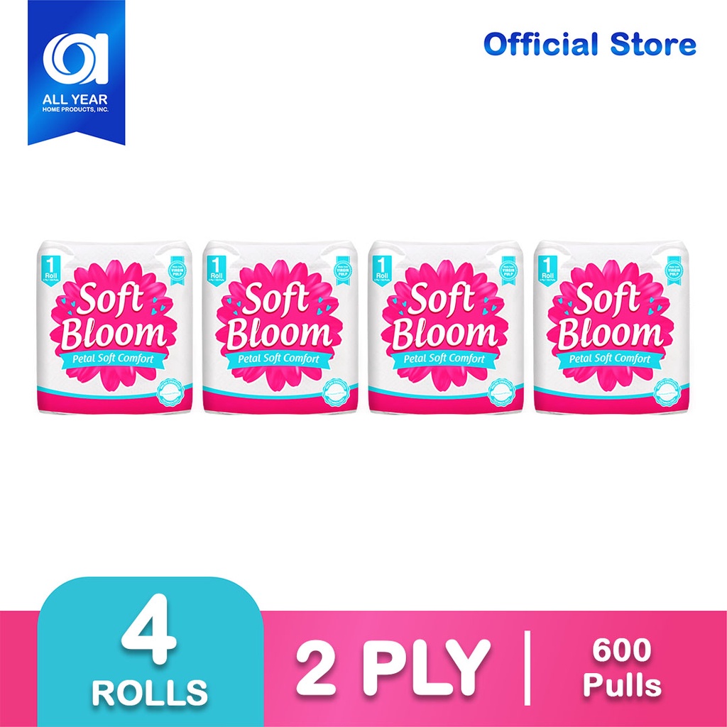 Soft Bloom Bathroom Tissue 2 Ply 150 Pulls x 4 Rolls - Tissue Napkin ...