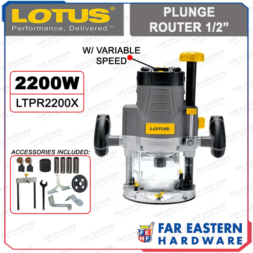 LOTUS Plunge Router 1/2" w/ Variable Speed 2200W LTPR2200X LTPTCD ...