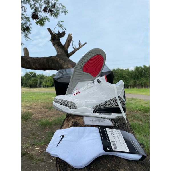Jordan 3 White Cement ‘ Men & Women ( Free Elite Socks ) | Shopee ...