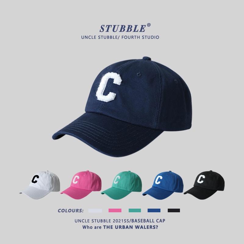 Big C letter Baseball Hat Tibetan cyan sunshade cap student couple soft ...