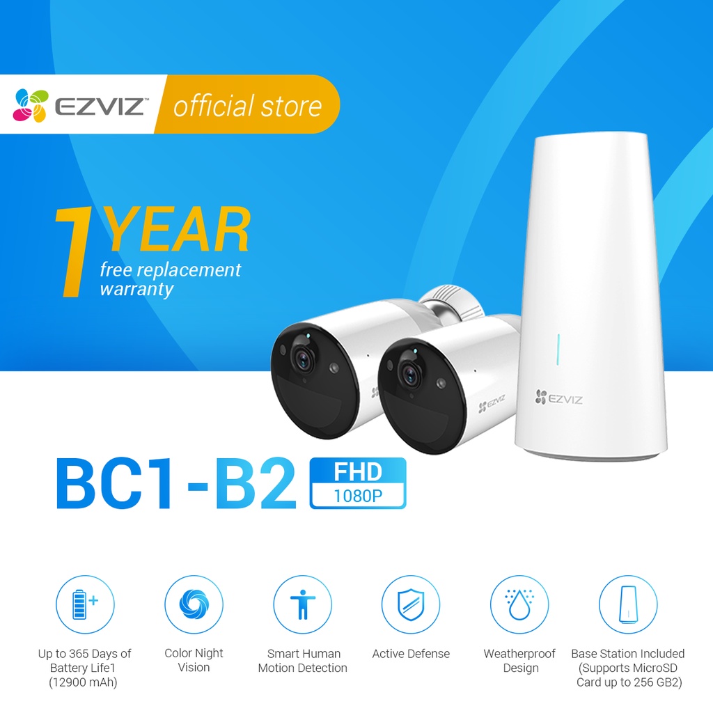 EZVIZ BC1 2-Cam Kit wireless cctv camera Outdoor waterproof 12900 mAh ...