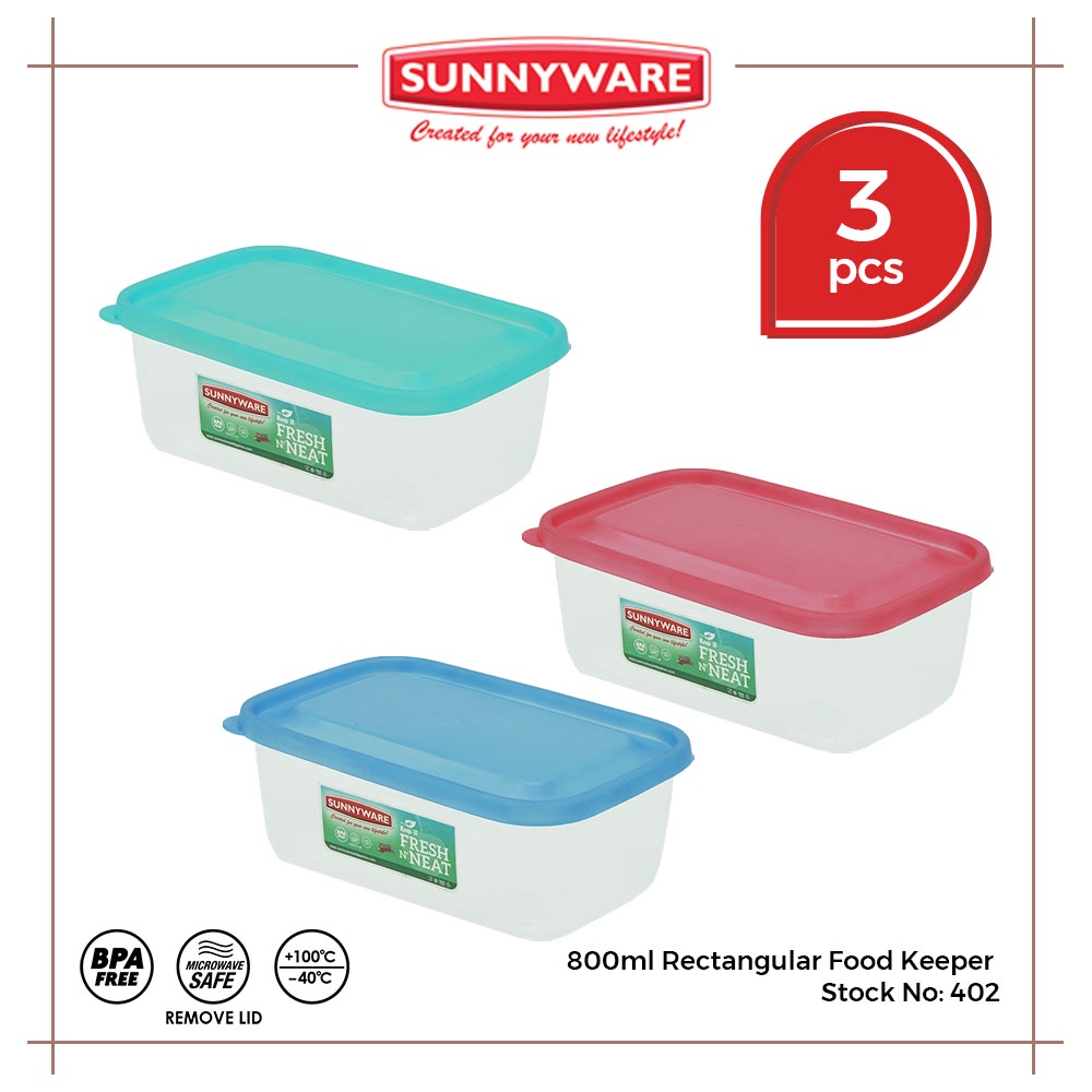 3pcs 800ml Rectangular Food Keeper [Sunnyware 402] |Plasticware | Food ...