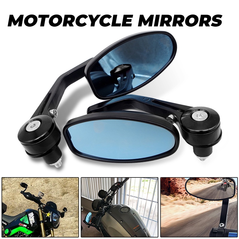 Motorcycle Side Mirror Universal 7 8 Round Bar End Rear Mirrors Oval