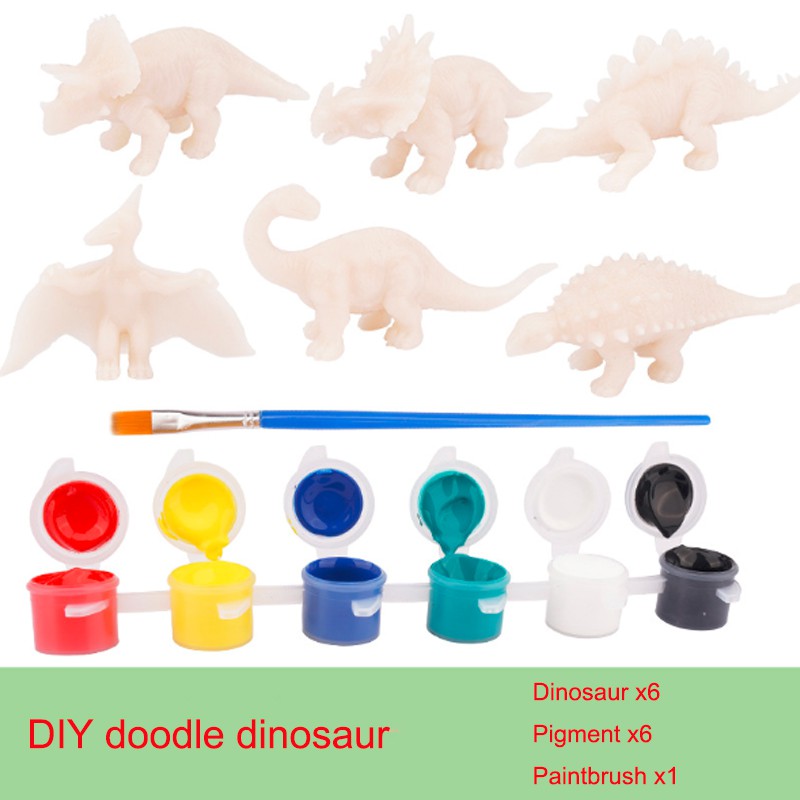 DIY Coloring 3D Painting Mini Animal Dinosaur Pterosaur Stegosaurus ...