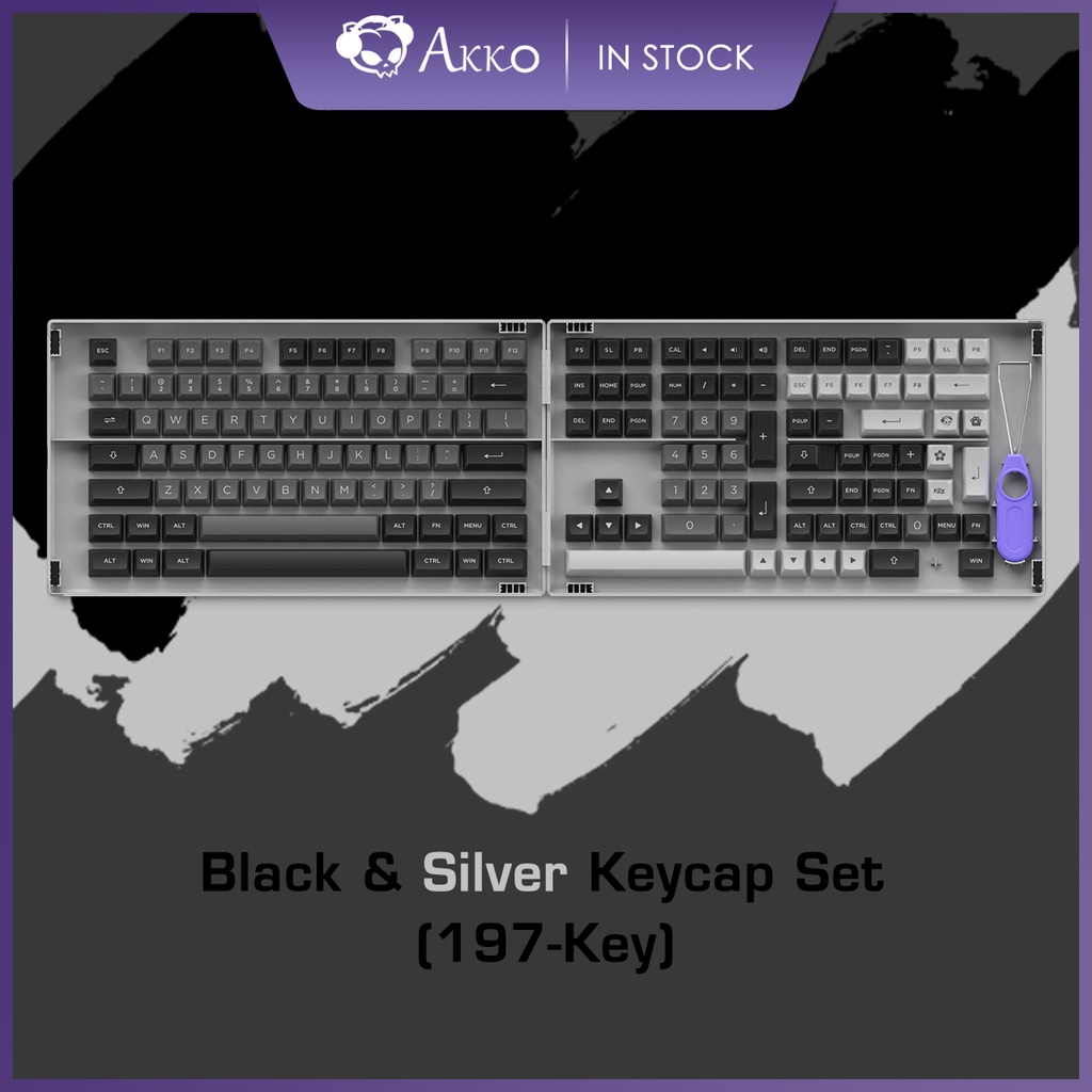 Akko Black & Silver Keycap Set with 197-key, ASA Profile, Double-Shot ...