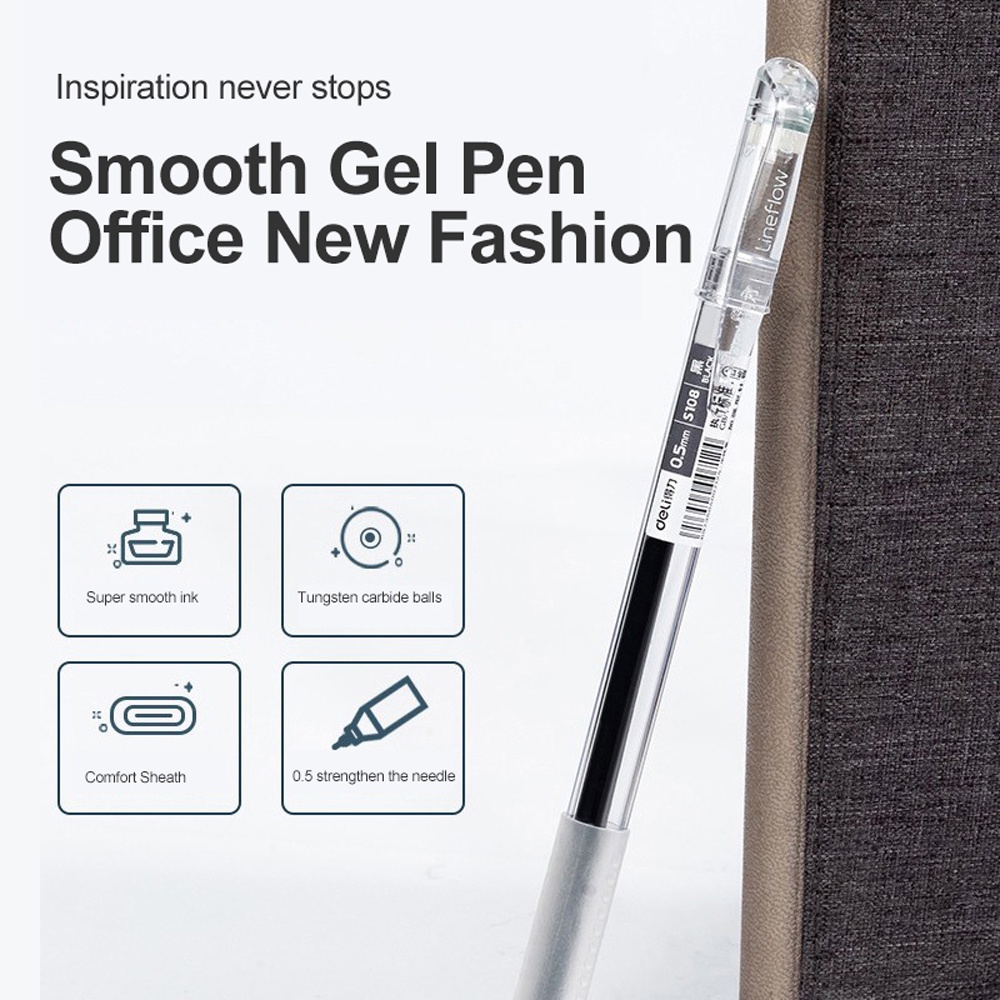 Deli S108 Gel Pen 0.5mm Black Ink Sign Pens Student Test Writing ...